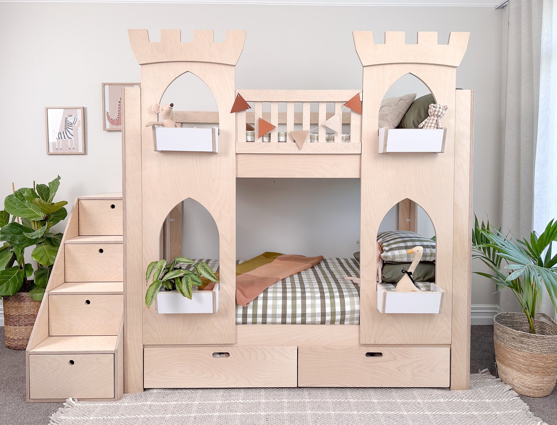 Castle Bunk Bed with Two Towers | Magic of wood NZ bunk beds