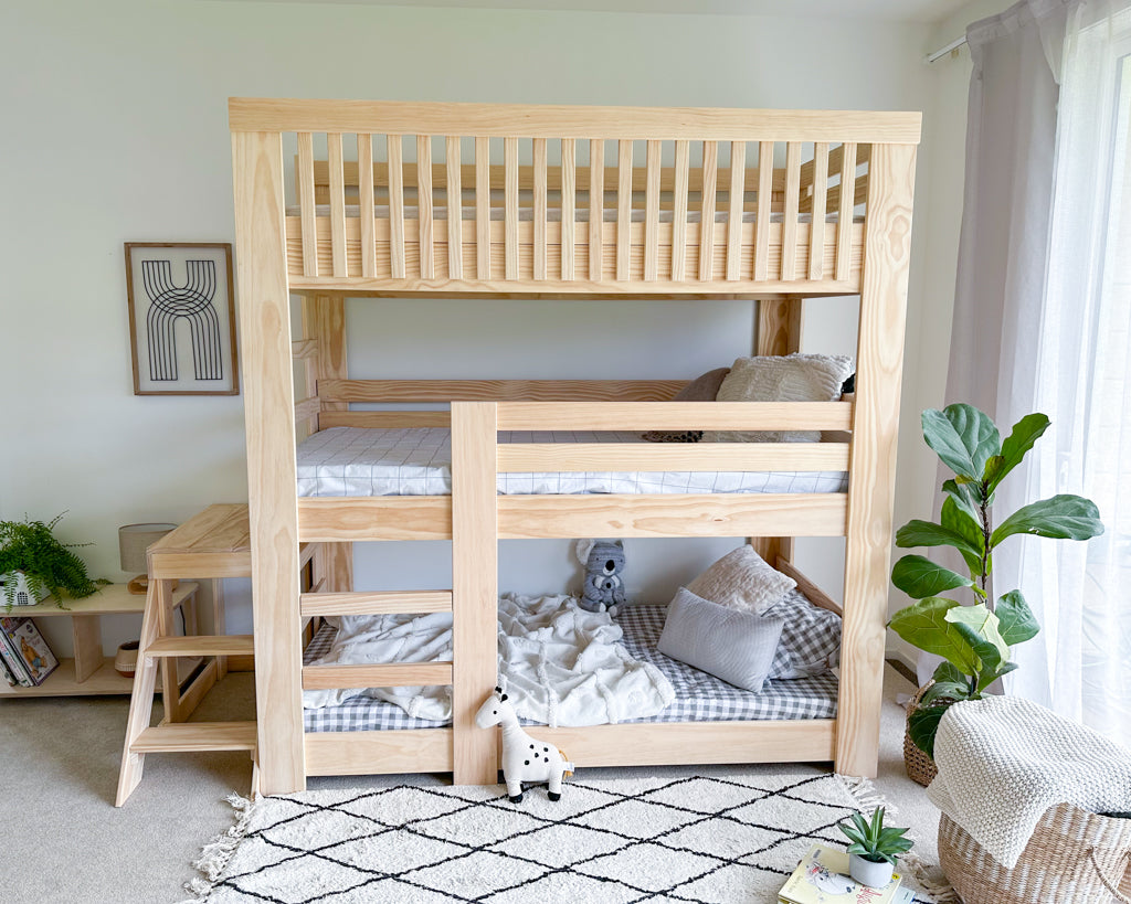 Scandi Triple vertical bunk bed PINE – Magic of wood NZ