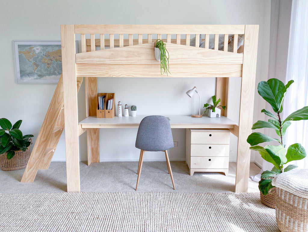 Cozy loft bed with desk PINE – Magic of wood NZ
