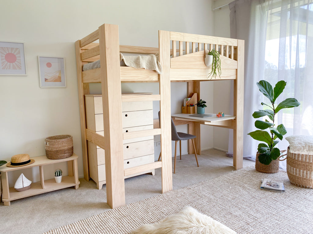 Cozy loft bed with desk PINE – Magic of wood NZ