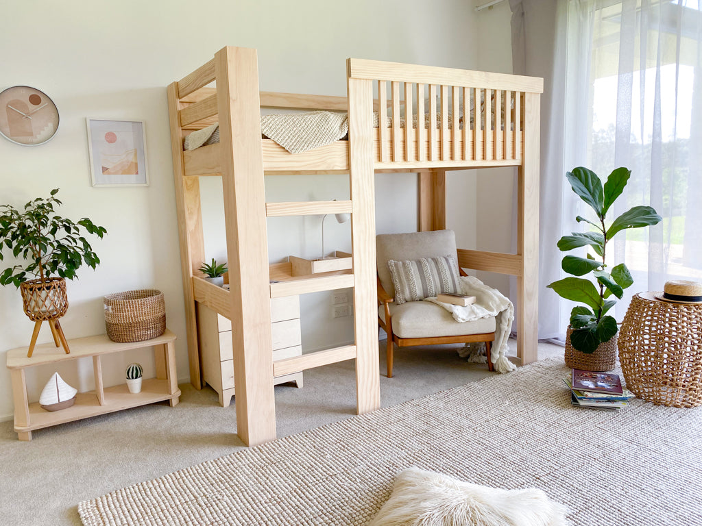 Scandi loft bed PINE | Magic of wood NZ premium beds & bunk beds