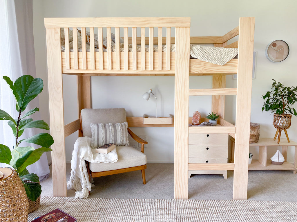 Scandi loft bed PINE | Magic of wood NZ premium beds & bunk beds