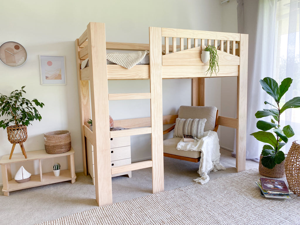 Cozy loft bed PINE | Magic of wood NZ premium beds & bunk beds
