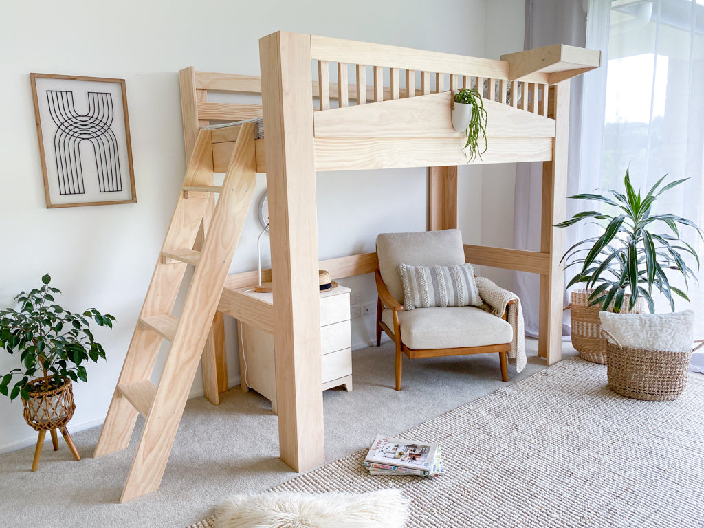 Cozy loft bed PINE | Magic of wood NZ premium beds & bunk beds