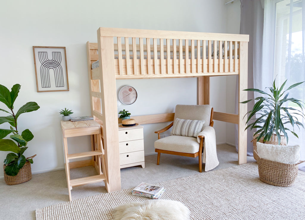 Scandi loft bed PINE | Magic of wood NZ premium beds & bunk beds