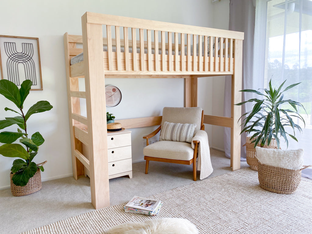 Scandi loft bed PINE | Magic of wood NZ premium beds & bunk beds
