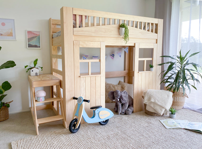 Cottage loft bed PINE | Magic of wood NZ premium beds & bunk beds